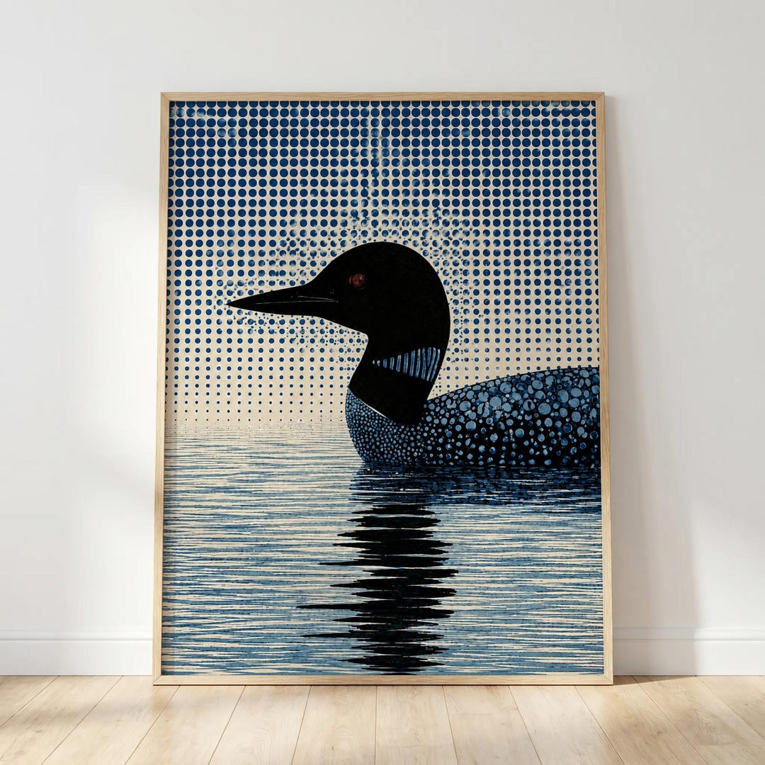 Loon Lake Print, Common Loon Poster, Blue Water Bird Wall Art, Cabin ...