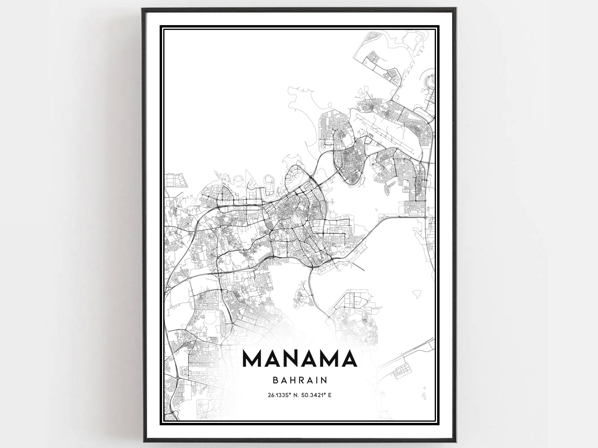 Manama Map Print Manama Map Poster Wall Art Manama City | Etsy