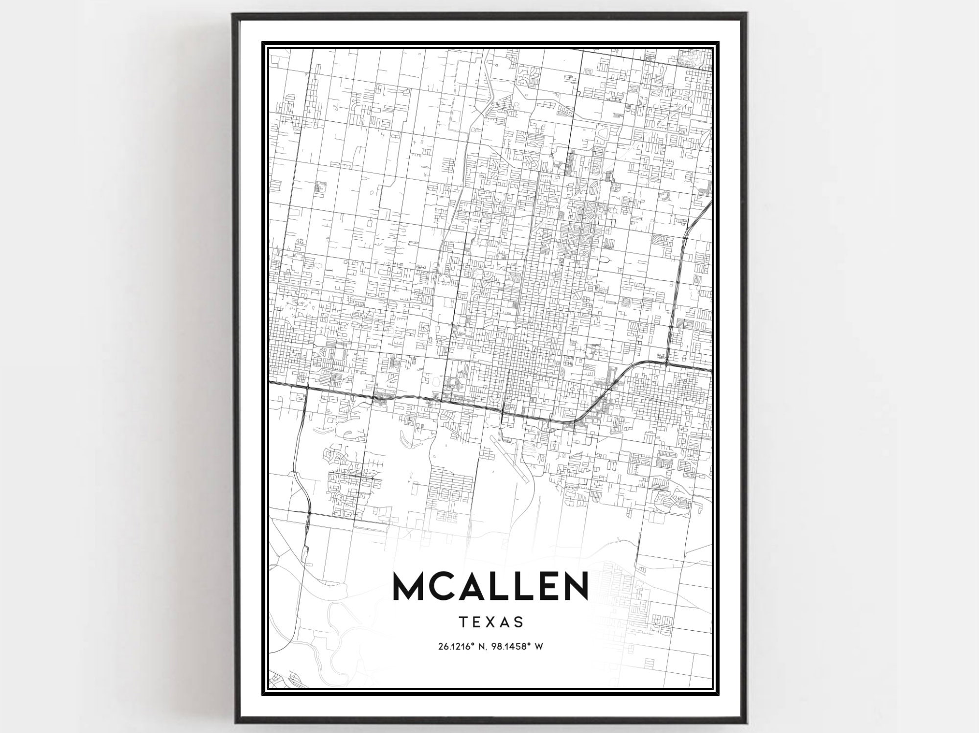 Mcallen Map Print, Mcallen Map Poster Wall Art, Tx City Map, Texas ...