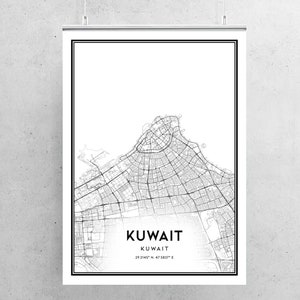 Kuwait Map Print, Kuwait Map Poster Wall Art, Kuwait City Map, Kuwait ...
