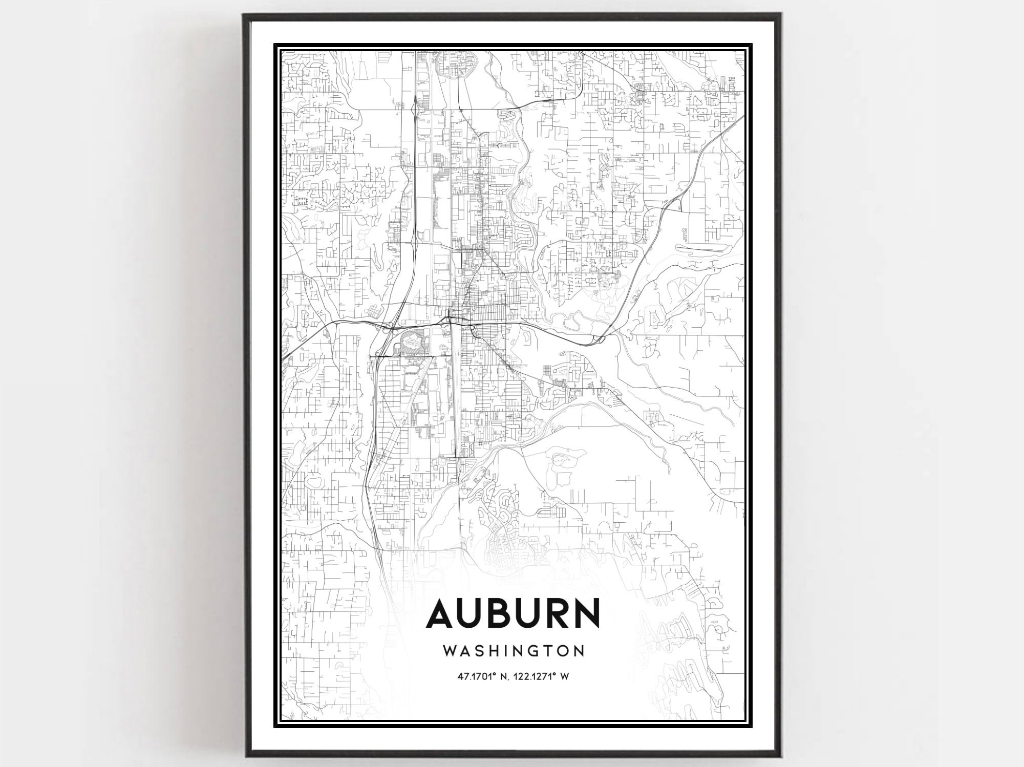 Auburn Map Print, Auburn Map Poster Wall Art, Wa City Map, Washington ...