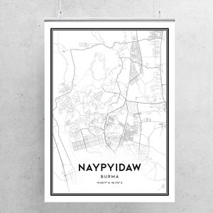Naypyidaw Map Print, Naypyidaw Map Poster Wall Art, Naypyidaw City Map ...