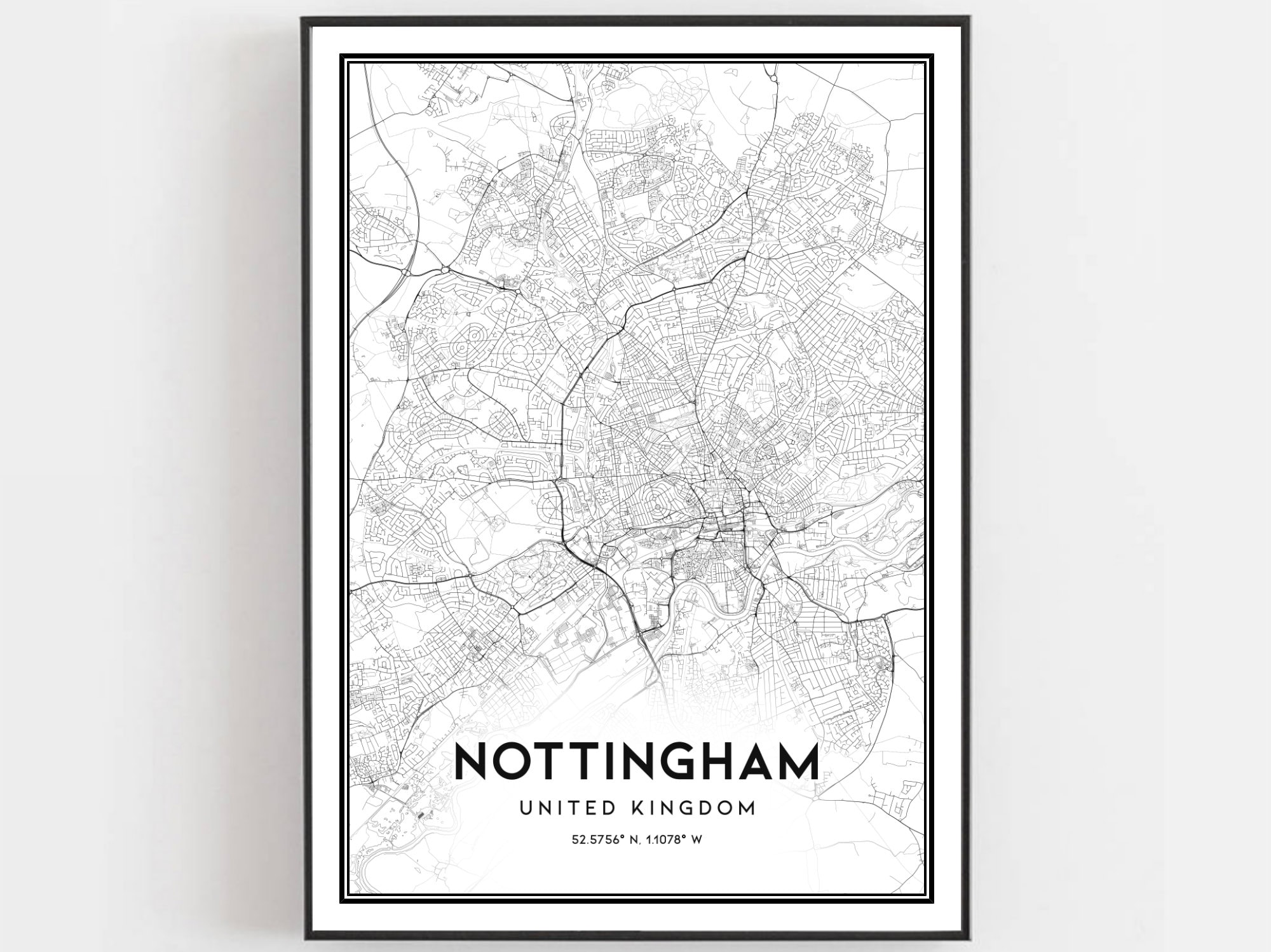 Nottingham Map Print Nottingham Map Poster Wall Art | Etsy