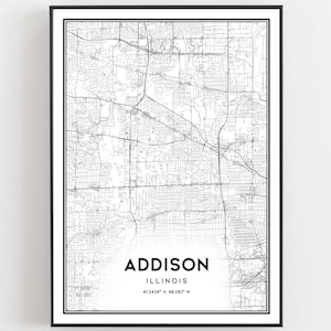 Addison Map Print, Addison Map Poster Wall Art, Il City Map, Illinois ...