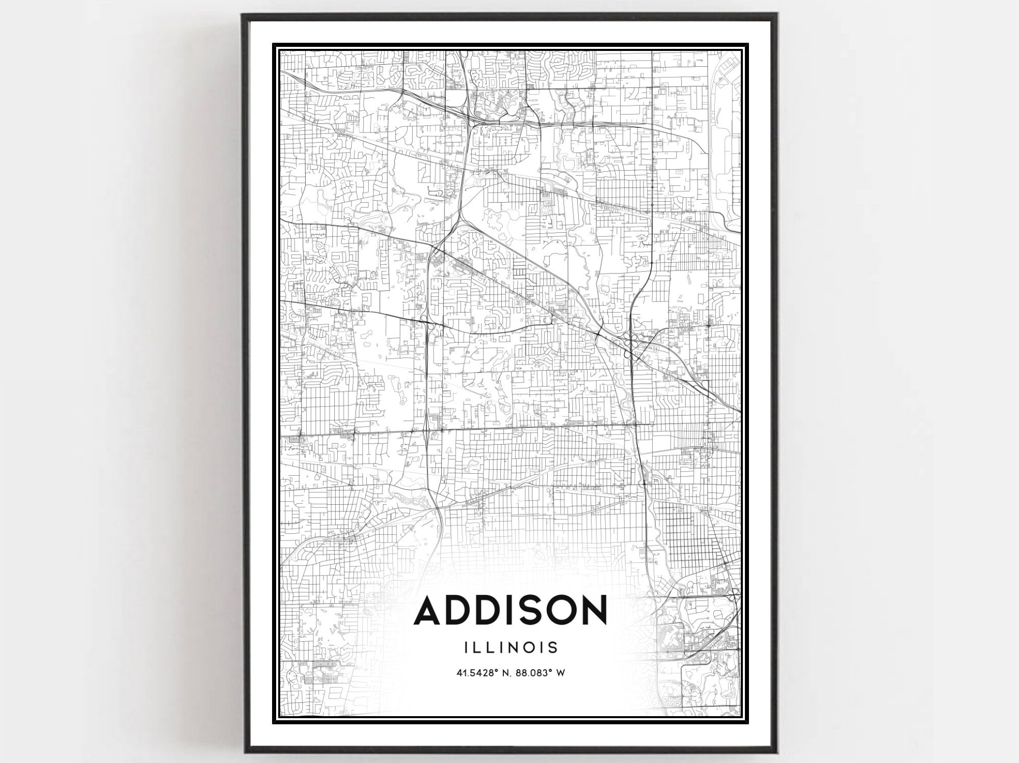 Addison Map Print Addison Map Poster Wall Art Il City Map - Etsy UK