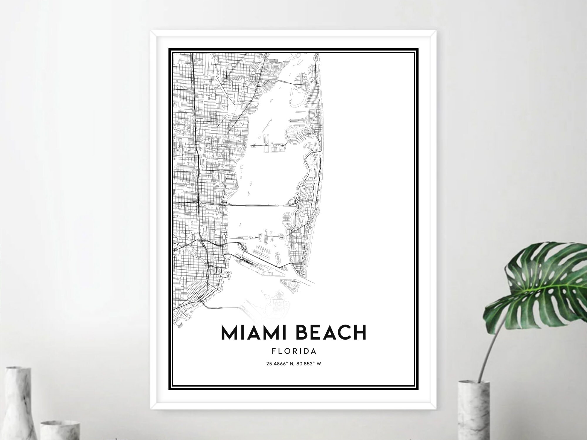 Miami Beach Map Print, Miami Beach Map Poster Wall Art, Fl City Map ...