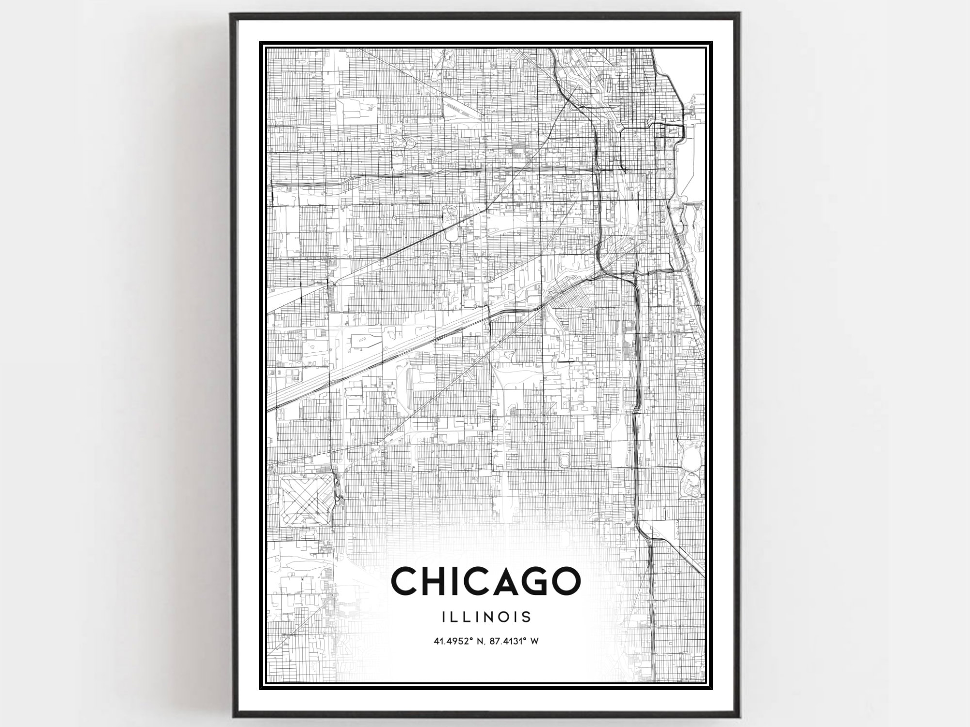 Chicago Map Print Chicago Map Poster Wall Art Il City Map | Etsy