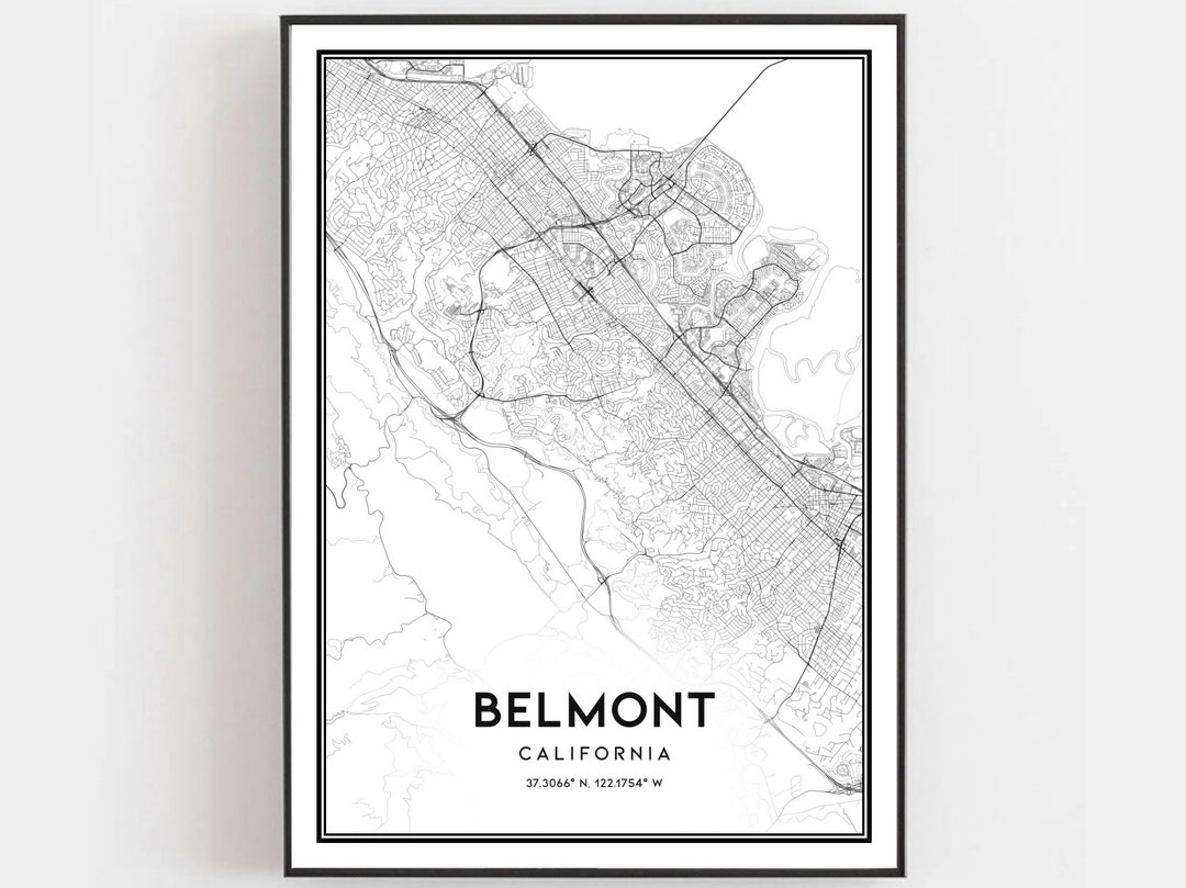 Belmont Map Print, Belmont Map Poster Wall Art, Ca City Map, California ...