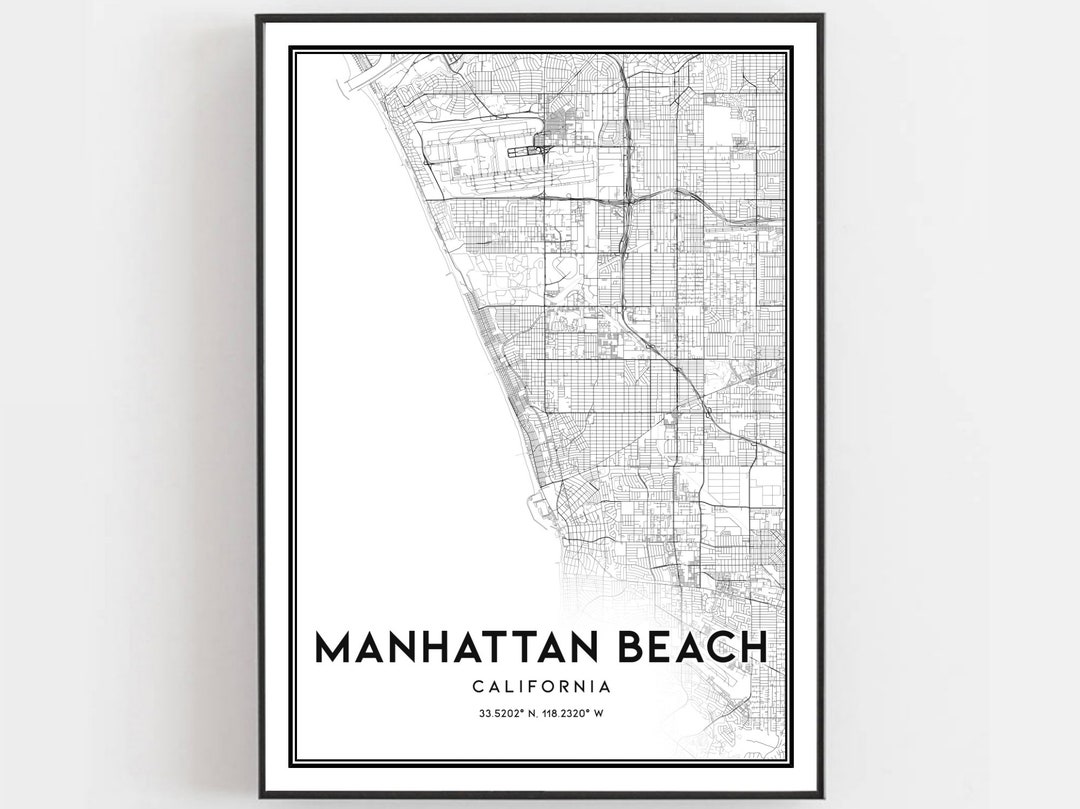Manhattan Beach Map Print, Manhattan Beach Map Poster Wall Art, Ca City ...