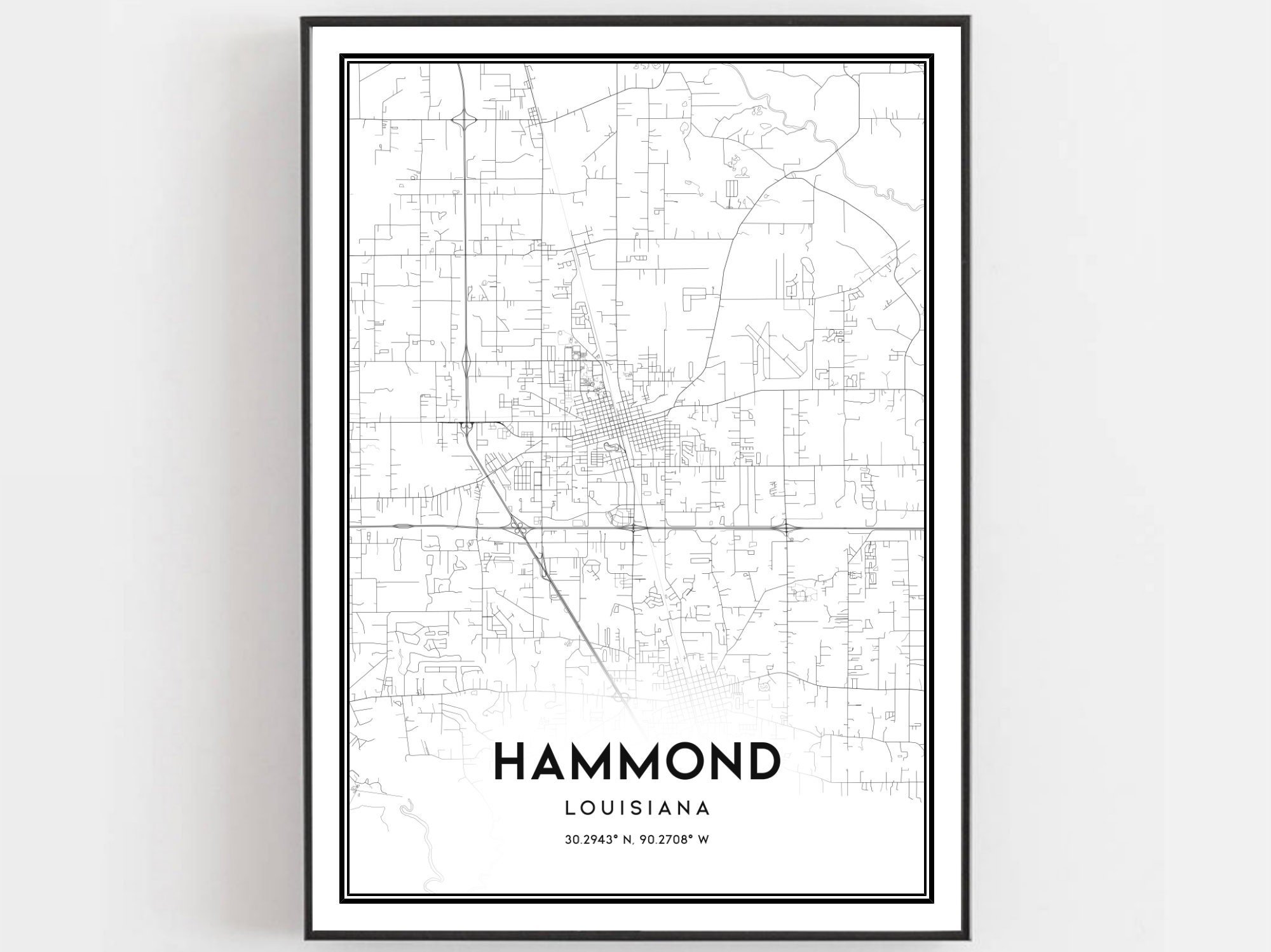 Hammond Map Print, Hammond Map Poster Wall Art, La City Map, Louisiana ...
