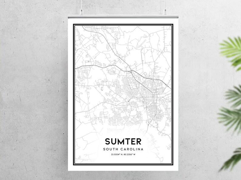 Sumter Map Print, Sumter Map Poster Wall Art, Sc City Map, South ...