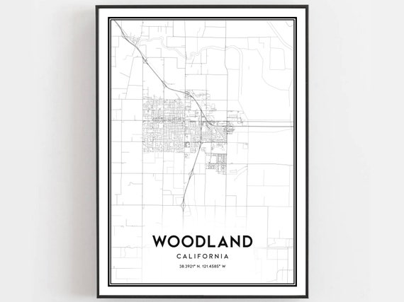 Woodland Map Print Woodland Map Poster Wall Art Ca City Map | Etsy