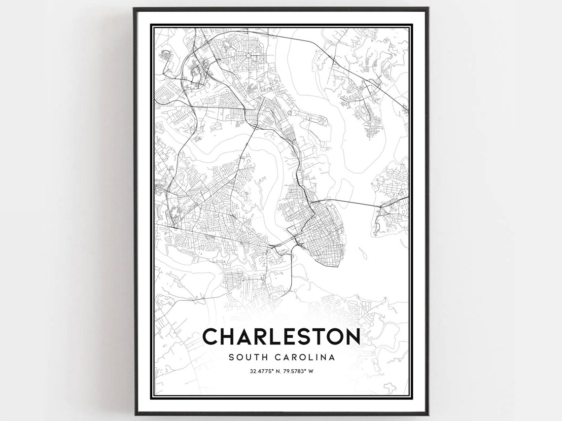 Charleston Map Print Charleston Map Poster Wall Art Sc City - Etsy