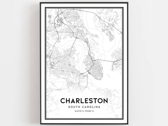 Charleston Map Print Charleston Map Poster Wall Art Sc City - Etsy