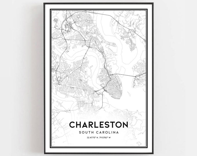 Charleston Map Print, Charleston Map Poster Wall Art, Sc City Map ...
