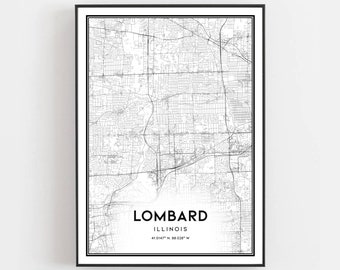 Lombard Map Print, Lombard Map Poster Wall Art, Il City Map, Illinois ...