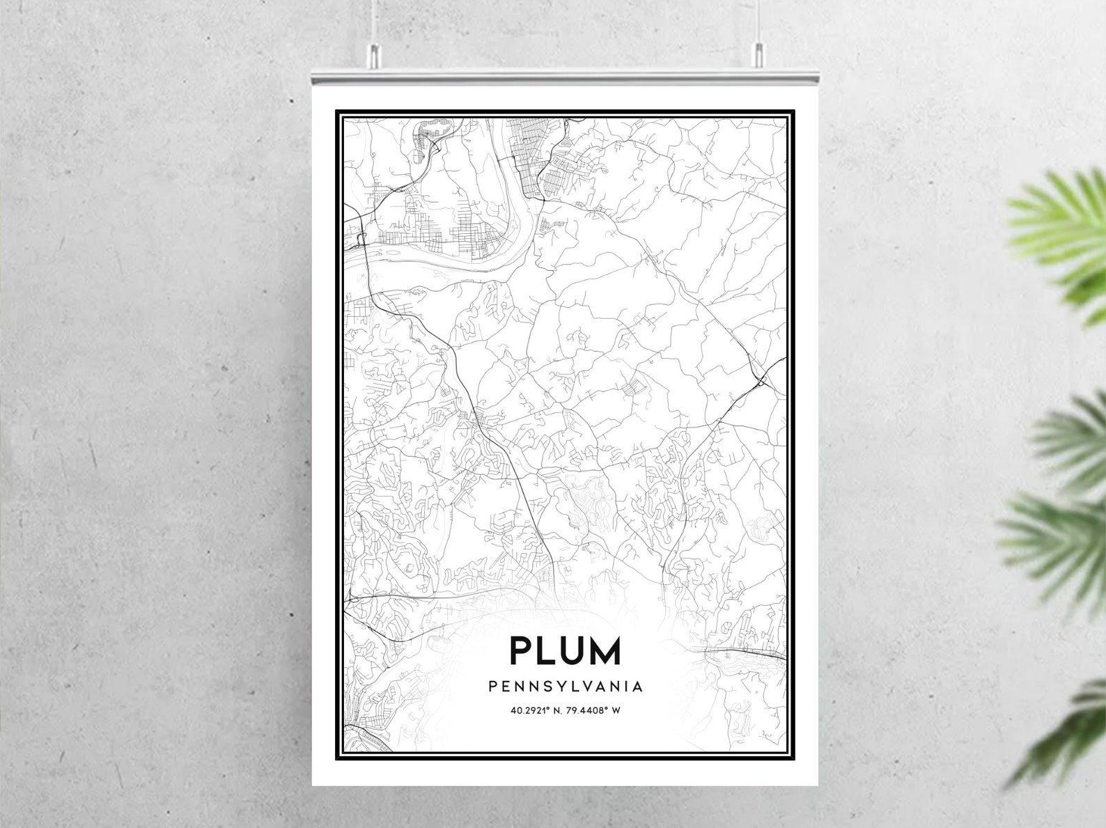 Plum Map Print Plum Map Poster Wall Art Pa City Map | Etsy