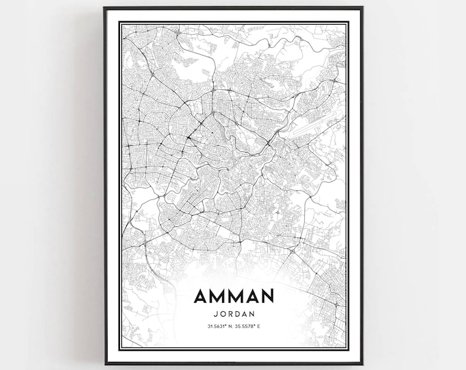 Amman Vintage Map Poster Wall Art City Artwork Print Antique, Rustic ...