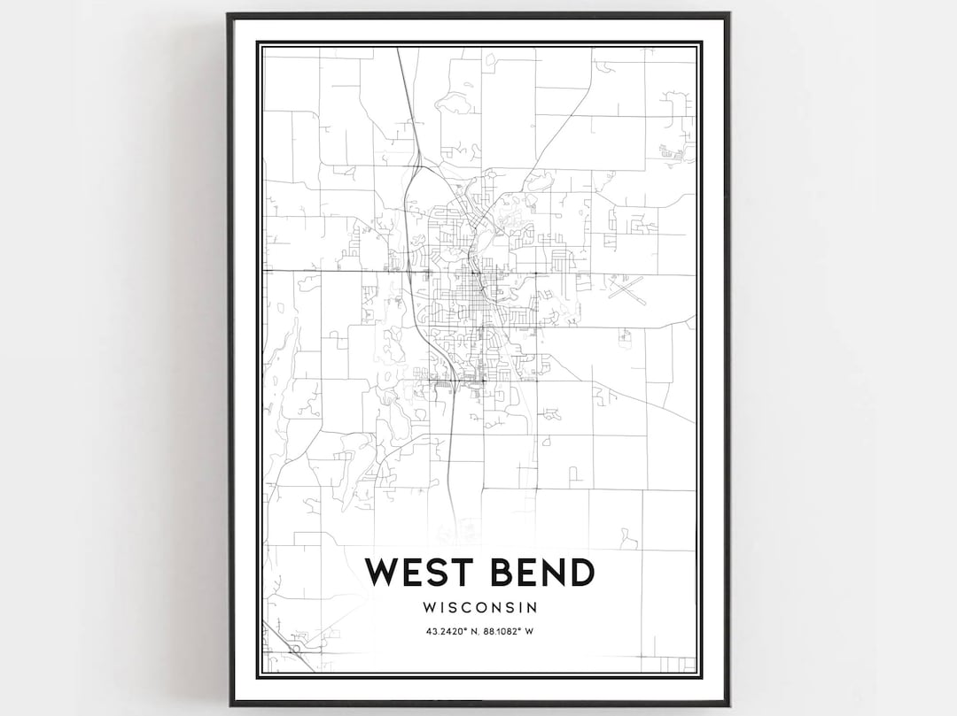 West Bend Map Print, West Bend Map Poster Wall Art, Wi City Map ...