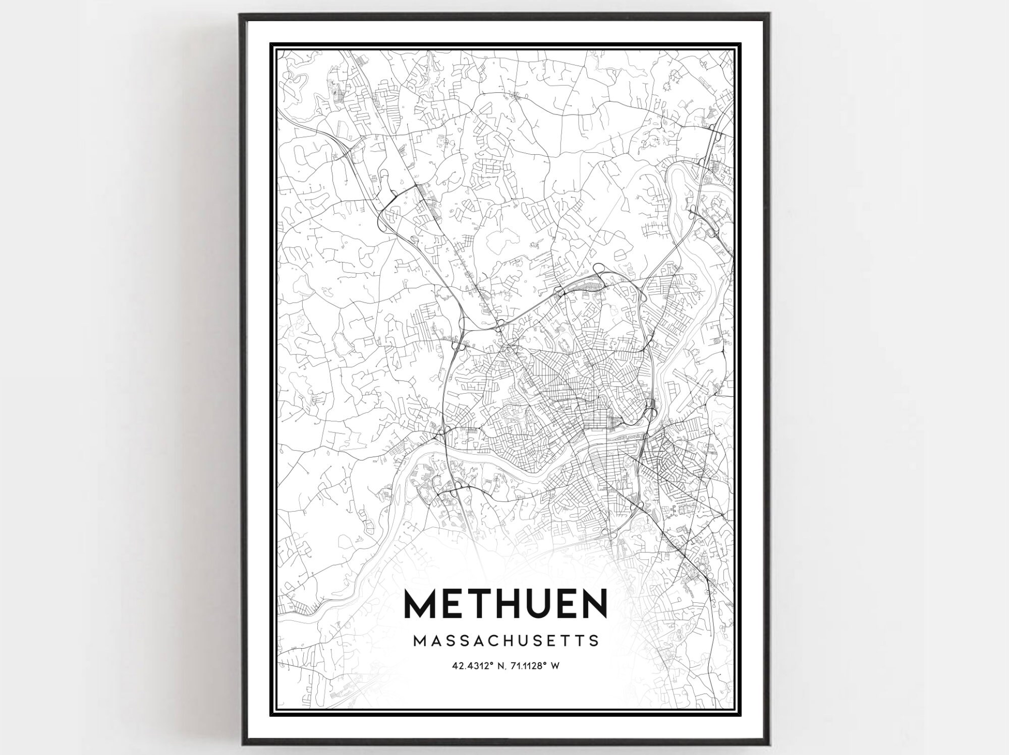 Methuen Map Print Methuen Map Poster Wall Art Ma City Map | Etsy