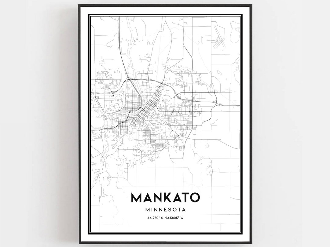 Mankato Map Print, Mankato Map Poster Wall Art, Mn City Map, Minnesota ...