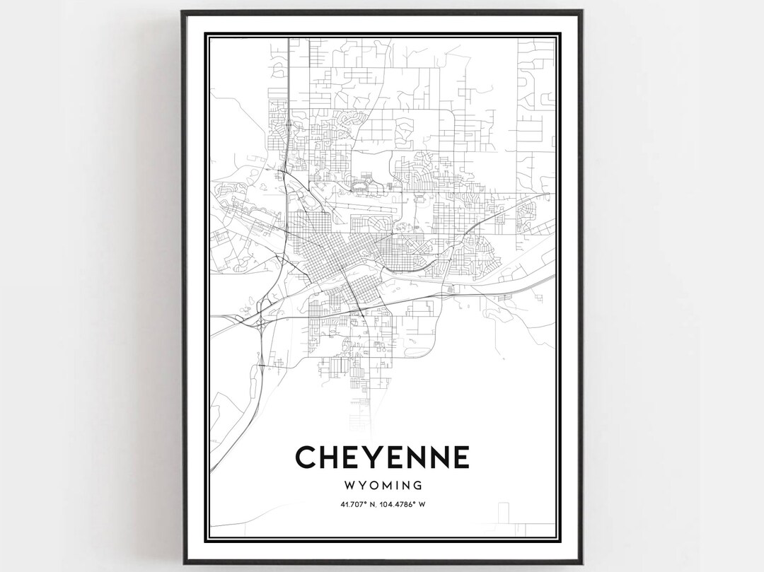 Cheyenne Map Print, Cheyenne Map Poster Wall Art, Wy City Map, Wyoming ...