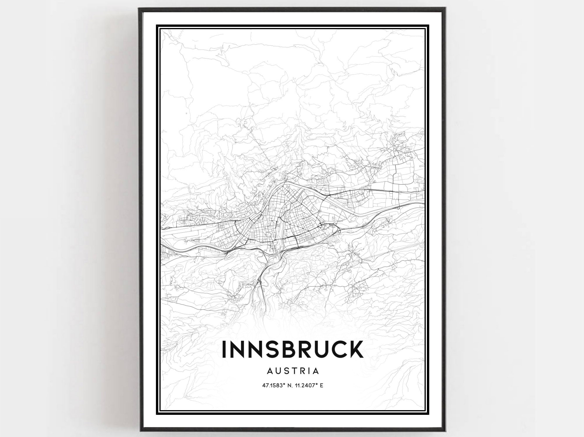 Innsbruck Map Print, Innsbruck Map Poster Wall Art, Innsbruck City Map ...