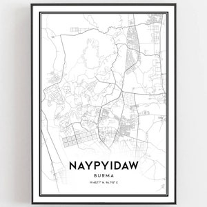 Naypyidaw Map Print, Naypyidaw Map Poster Wall Art, Naypyidaw City Map ...