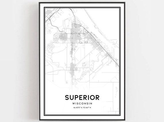 Superior Map Print Superior Map Poster Wall Art Wi City Map | Etsy