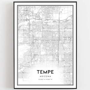 Tempe Map Print, Tempe Map Poster Wall Art, Az City Map, Arizona Print ...