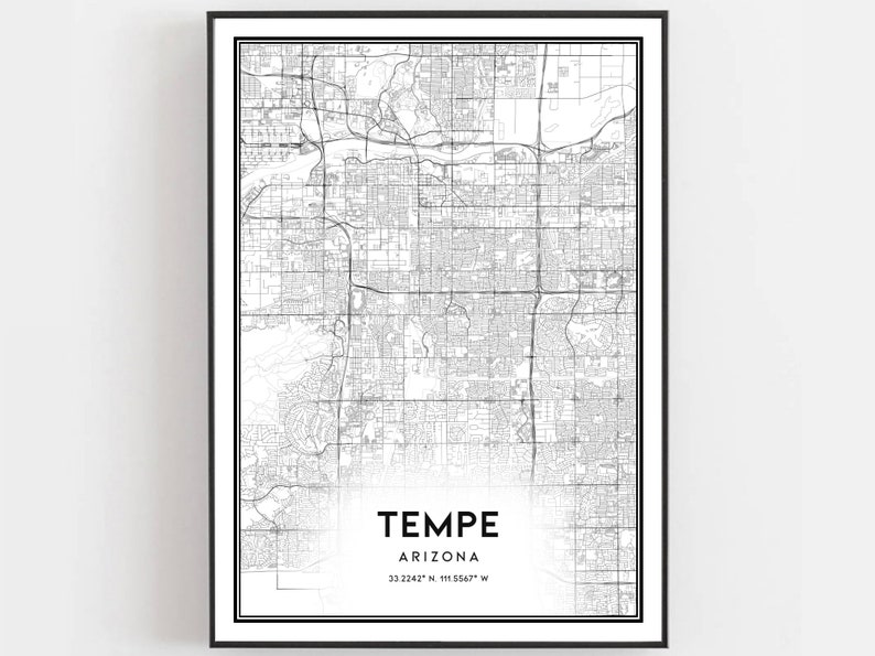 Tempe Map Print, Tempe Map Poster Wall Art, Az City Map, Arizona Print ...