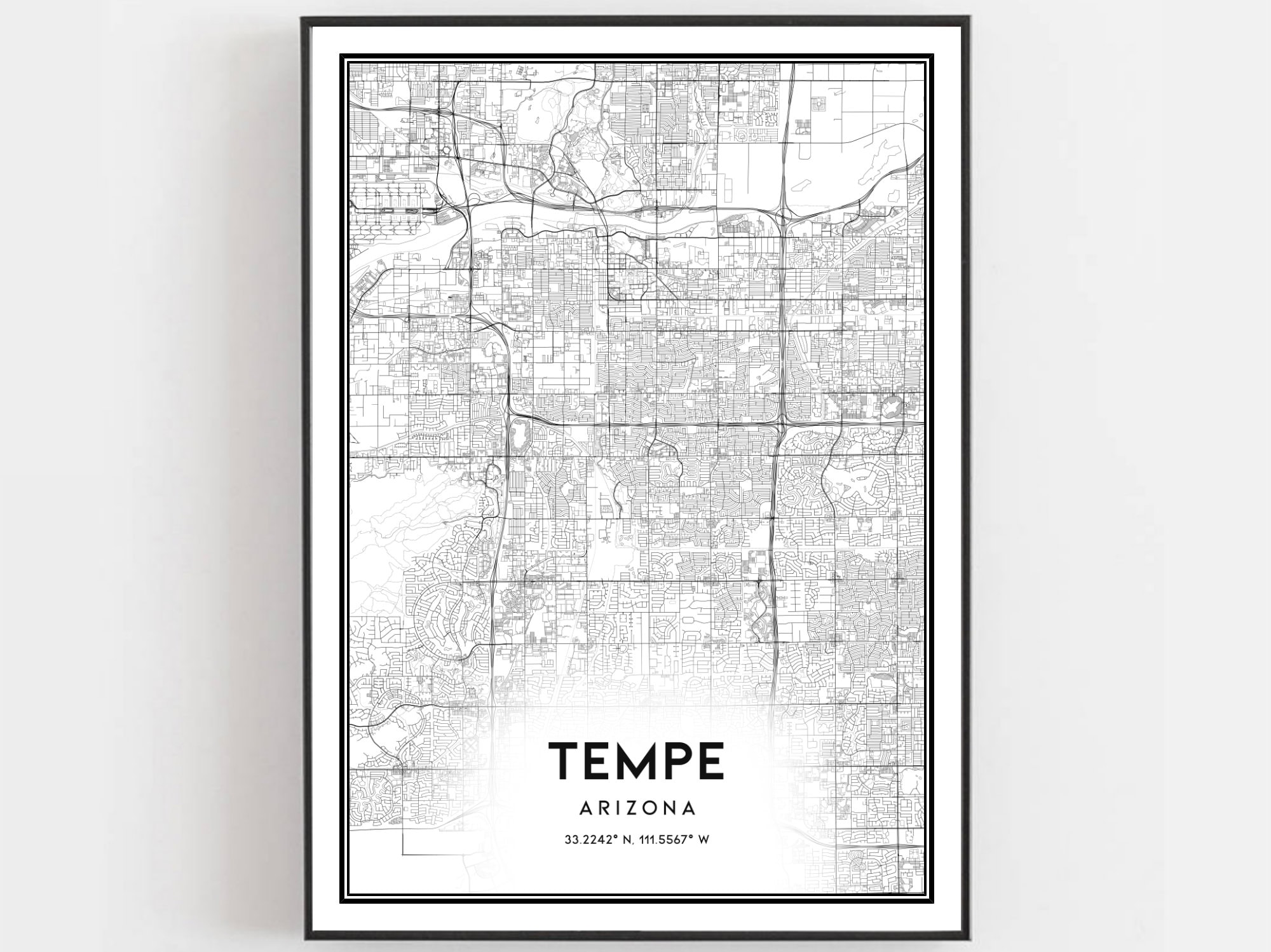 Tempe Map Print, Tempe Map Poster Wall Art, Az City Map, Arizona Print ...