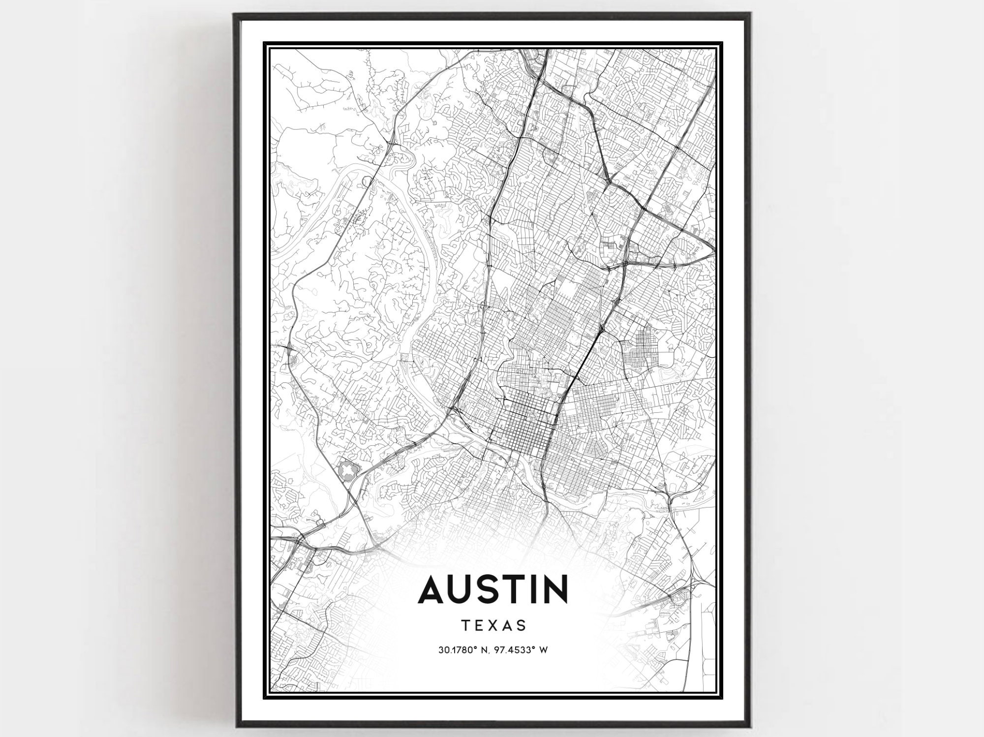 Austin Map Print Austin Map Poster Wall Art Tx City Map | Etsy