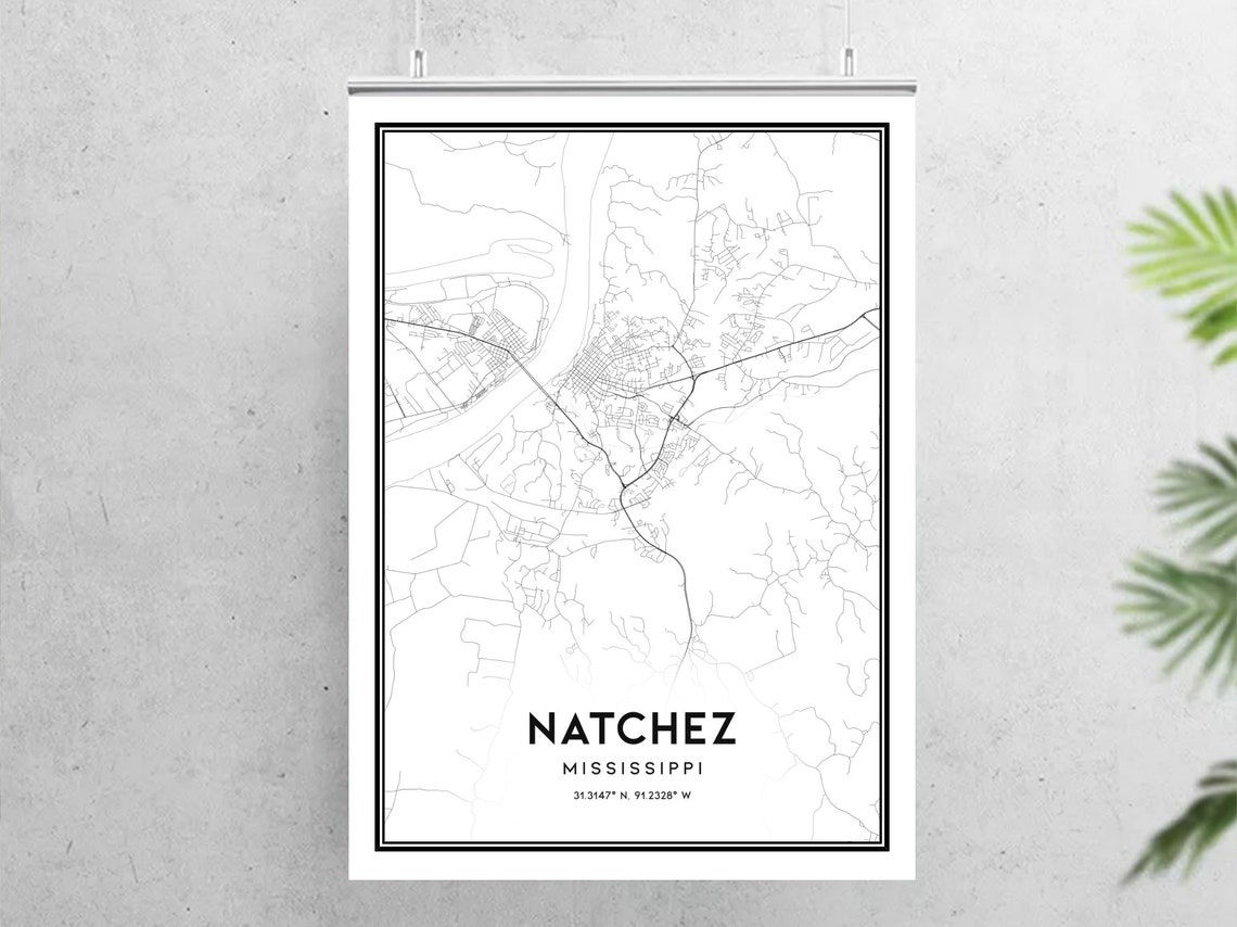 Natchez Map Print Natchez Map Poster Wall Art Ms City Map | Etsy