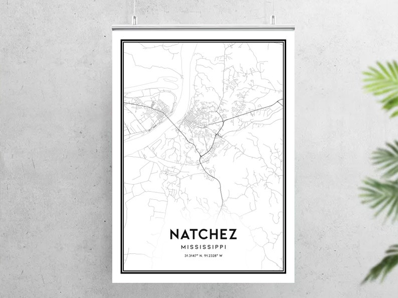 Natchez Map Print Natchez Map Poster Wall Art Ms City Map - Etsy