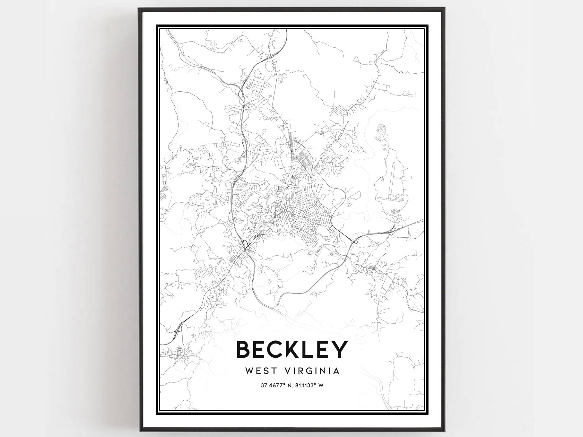Beckley Map Print, Beckley Map Poster Wall Art, Va City Map, West ...