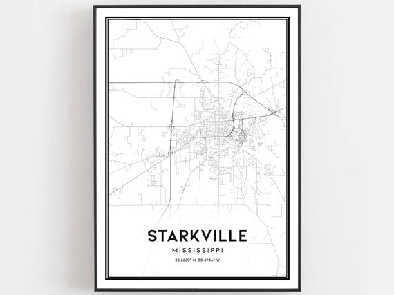 Starkville Map Print Starkville Map Poster Wall Art Ms City | Etsy