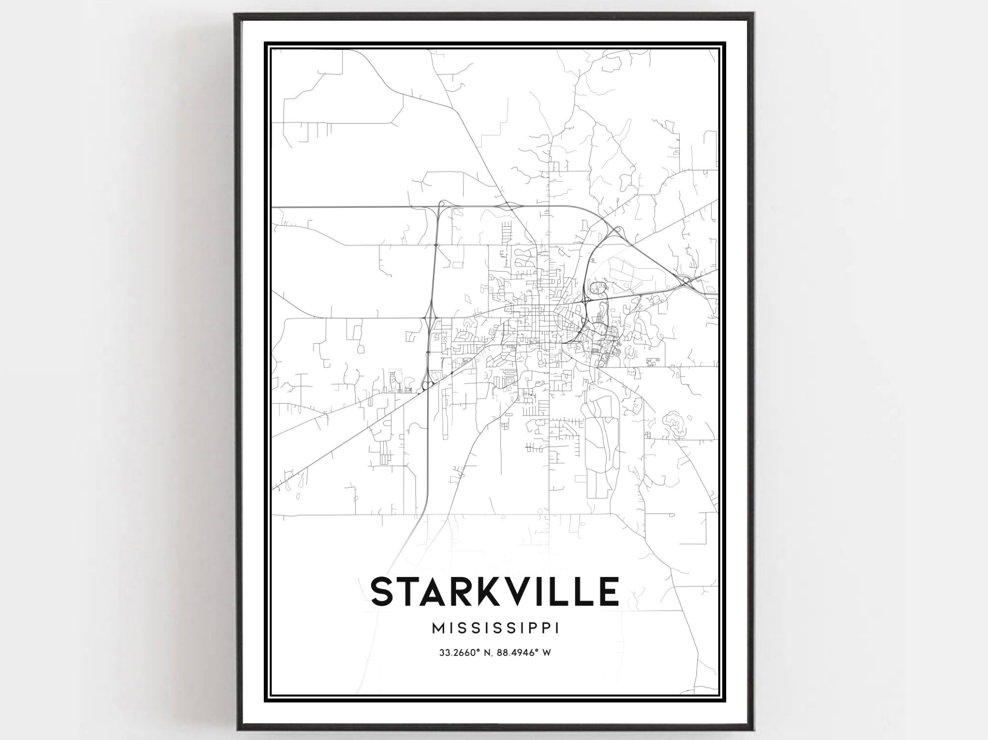 Starkville Map Print Starkville Map Poster Wall Art Ms City | Etsy