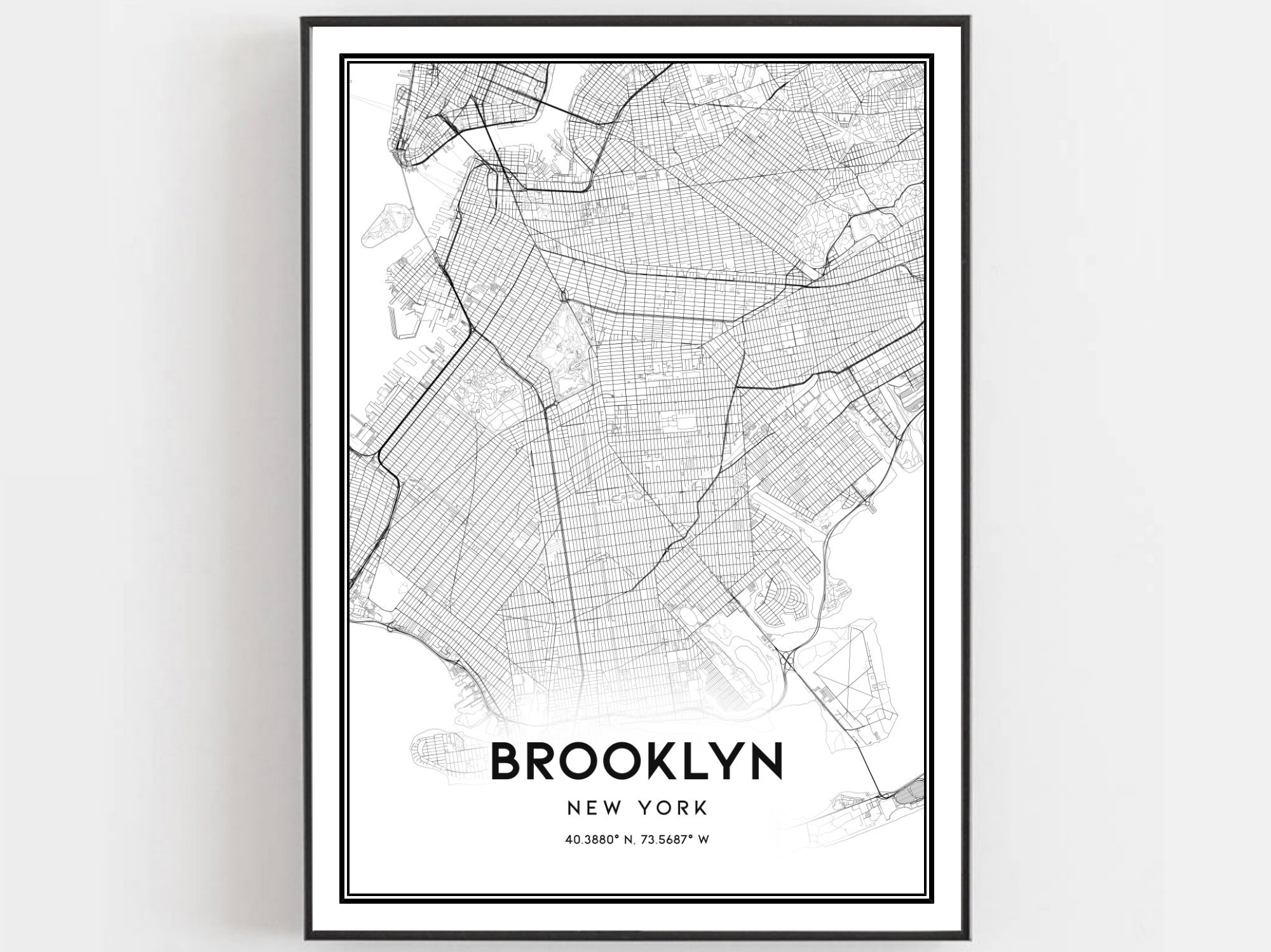 Brooklyn Map Print, Brooklyn Map Poster Wall Art, Ny City Map, New York ...