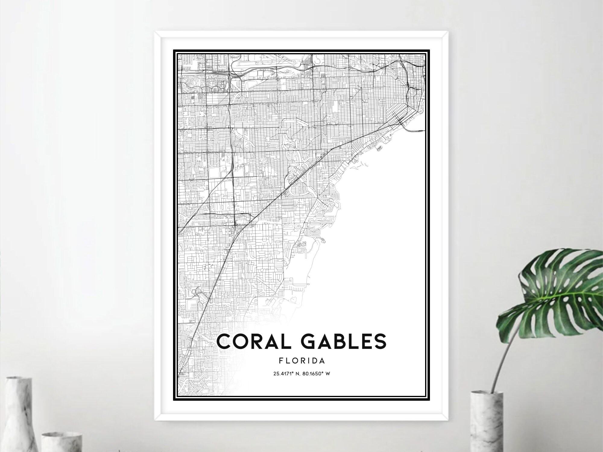 Coral Gables Map Print Coral Gables Map Poster Wall Art Fl | Etsy