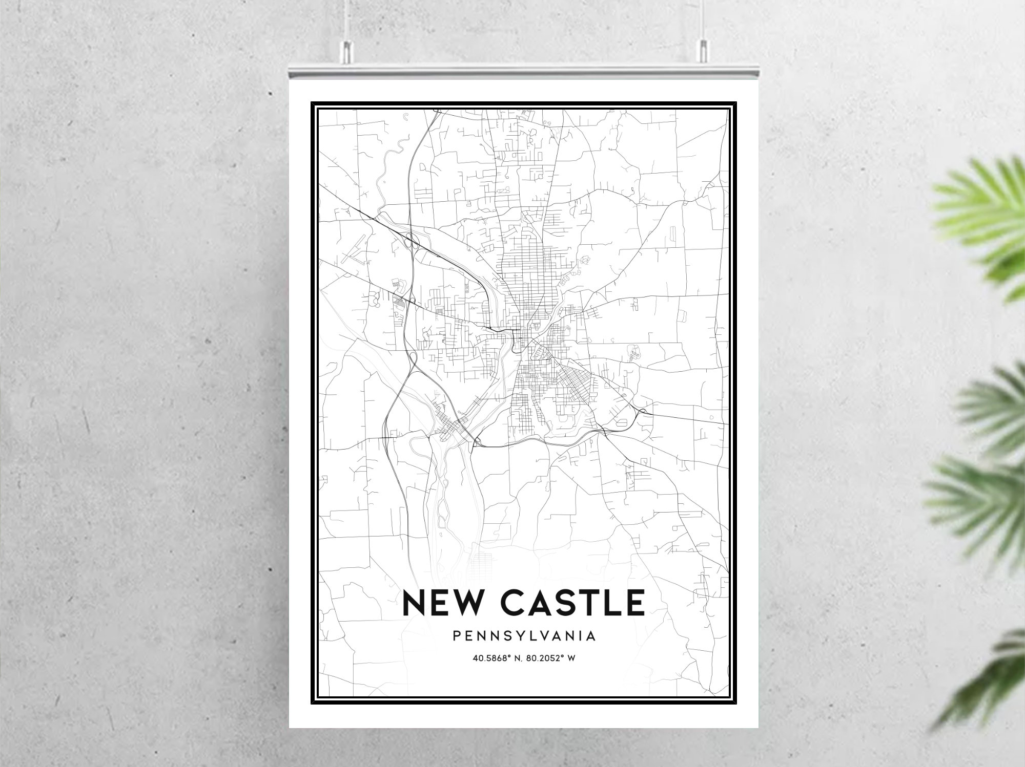 New Castle Map Print New Castle Map Poster Wall Art Pa City - Etsy