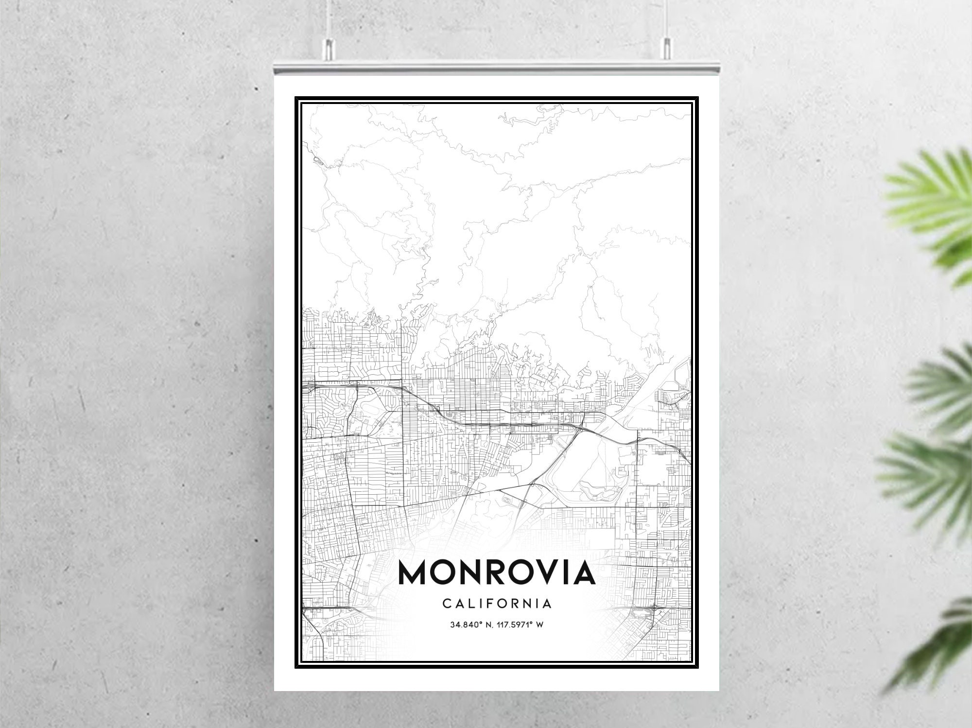 Monrovia Map Print Monrovia Map Poster Wall Art Ca City Map | Etsy