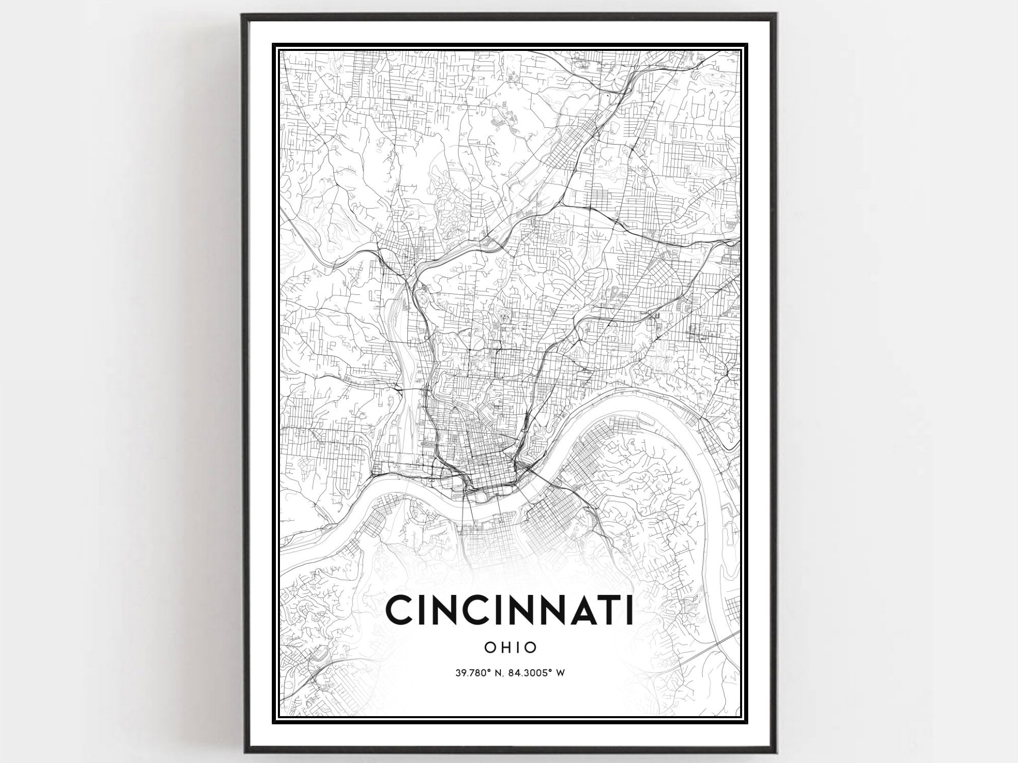 Cincinnati Map Print Cincinnati Map Poster Wall Art Oh City | Etsy