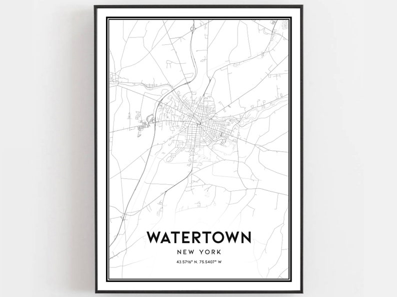 Watertown Map Print Watertown Map Poster Wall Art Ny City - Etsy