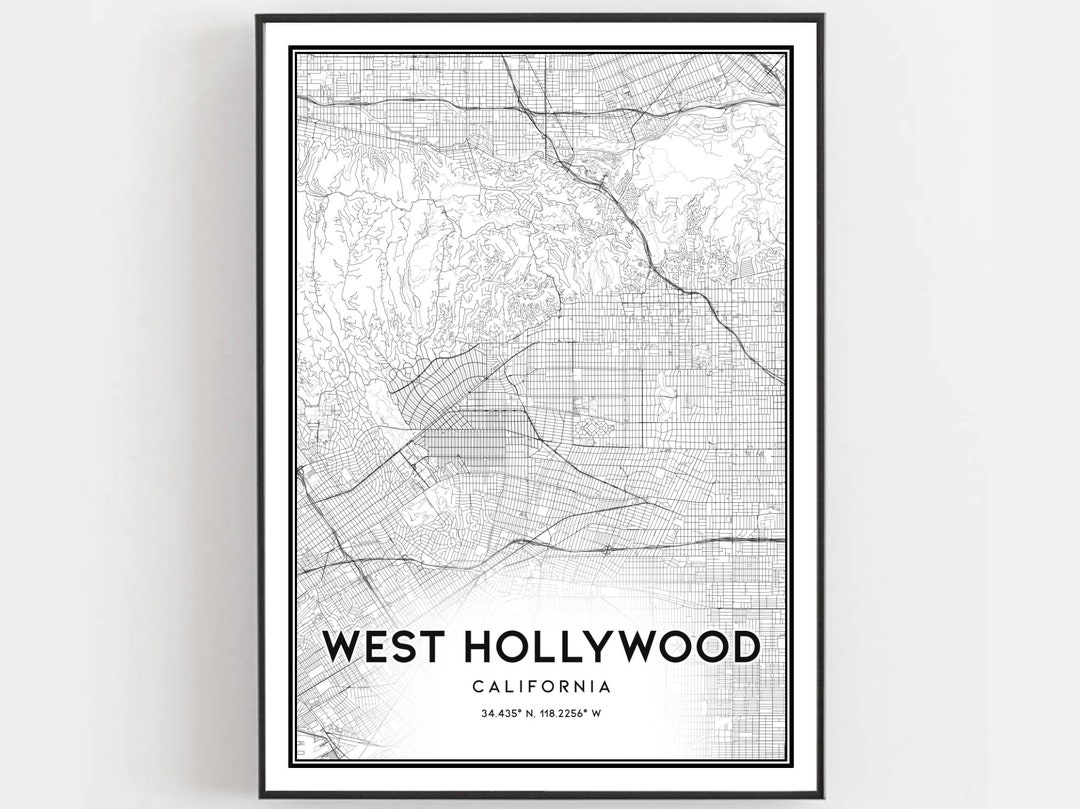 West Hollywood Map Print, West Hollywood Map Poster Wall Art, Ca City ...