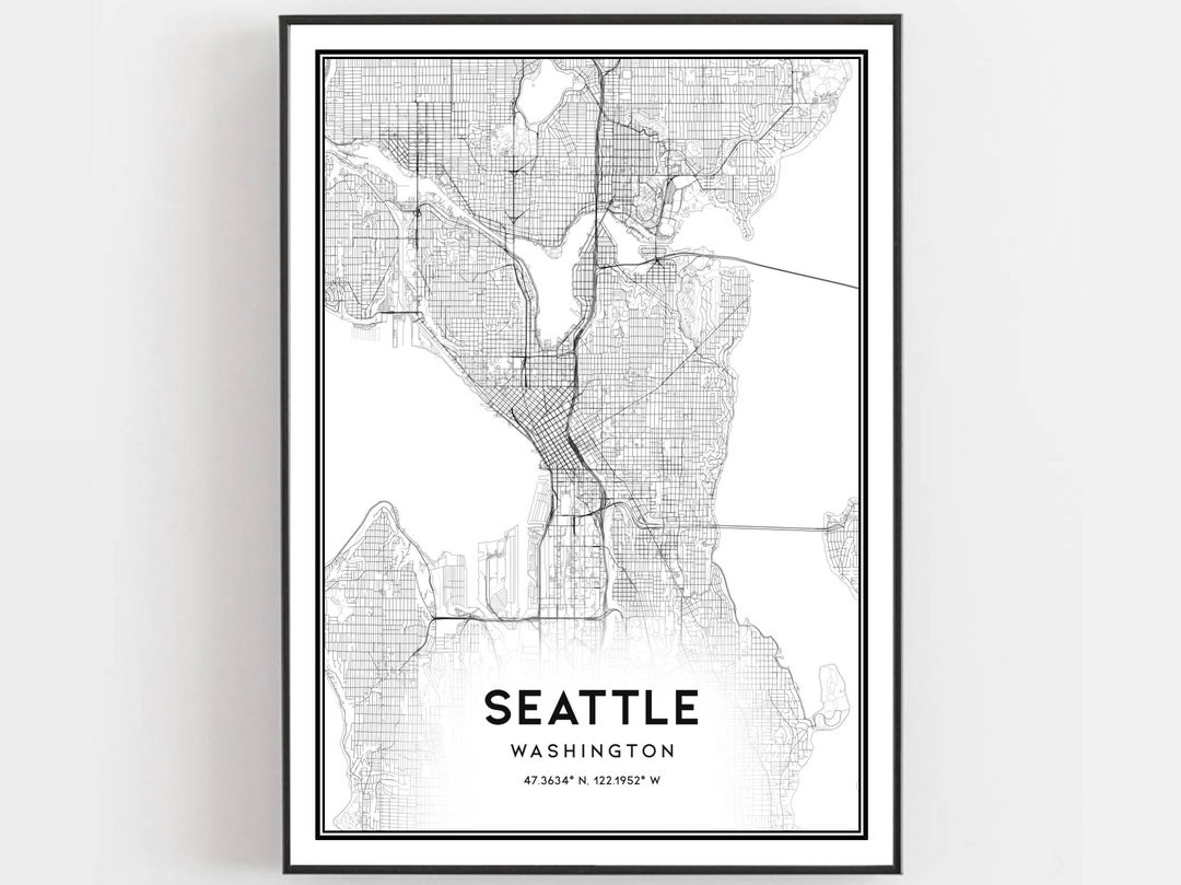 Seattle Map Print, Seattle Map Poster Wall Art, Wa City Map, Washington ...
