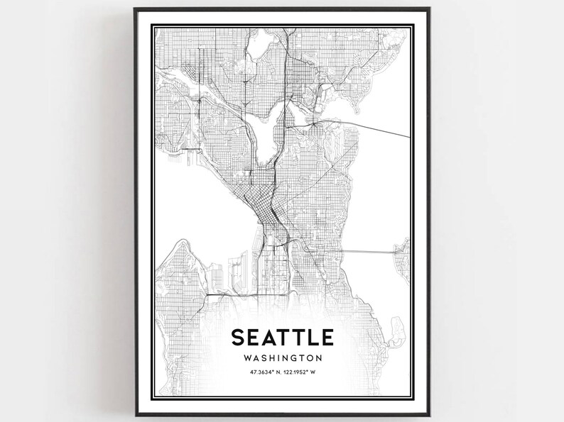 Seattle Map Print Seattle Map Poster Wall Art Wa City Map | Etsy