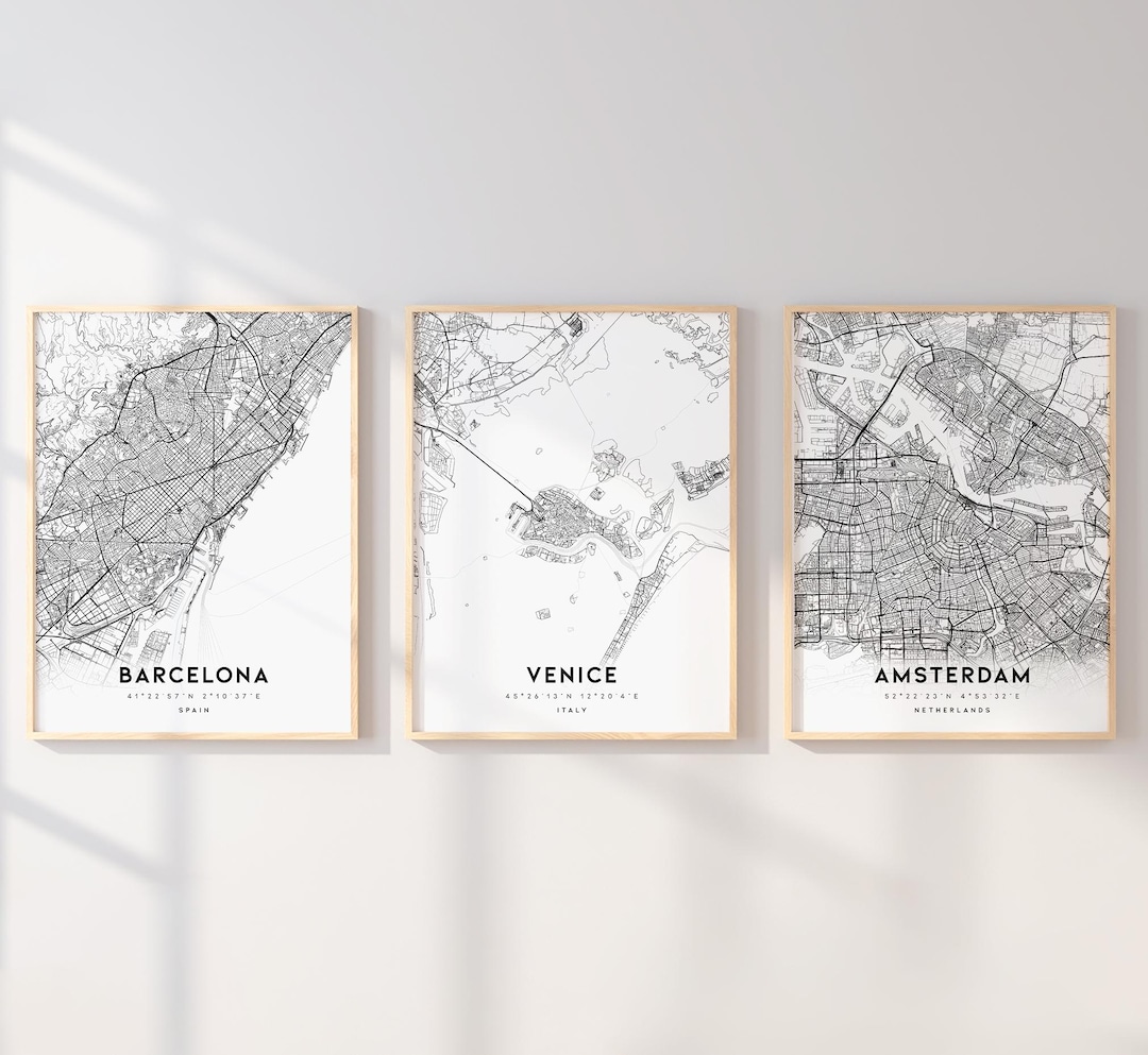 Personalized City Map Print Set of 3: Custom Location Modern Wall Art ...