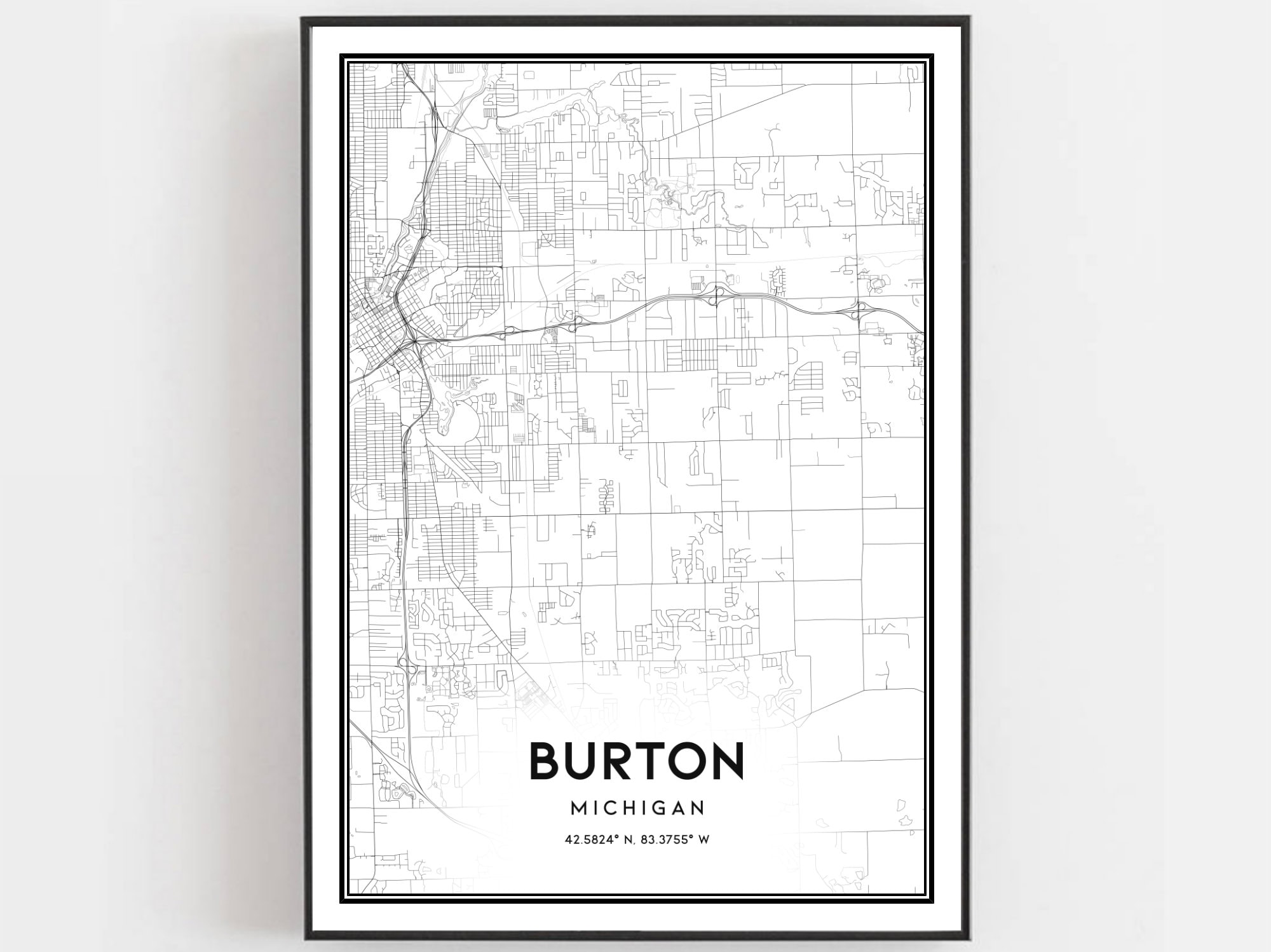 Home Décor Road Map Gift D1964v4 Burton Map Poster Wall Art Burton Map ...