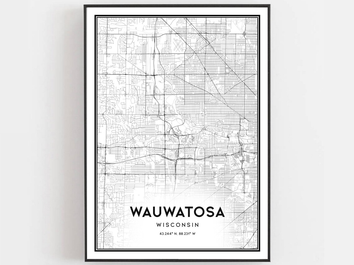 Wauwatosa Map Print, Wauwatosa Map Poster Wall Art, Wi City Map ...